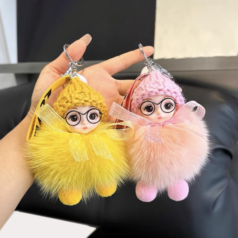 Cartoon Keychain Cute Fluffy Plush Doll Keychains Women Girl Schoolbags ...