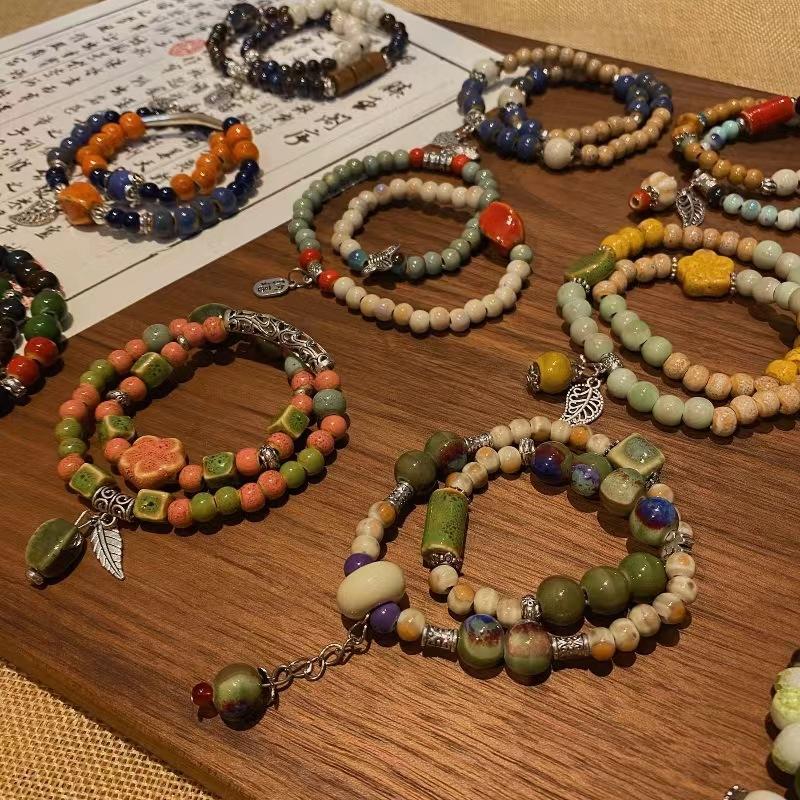 Gelang Tangan Seramik, Gaya Cina Baru, Manik Bertindan Dua Lapisan ...
