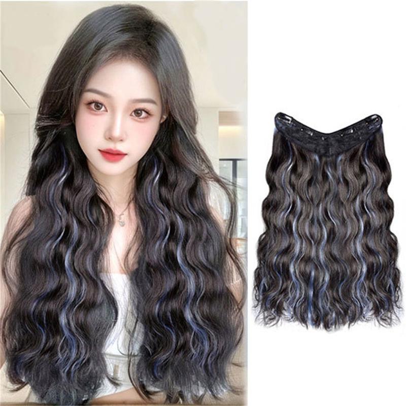Long Curly Hair One Piece Spot Dyed Water Ripple Simulated Hair ...