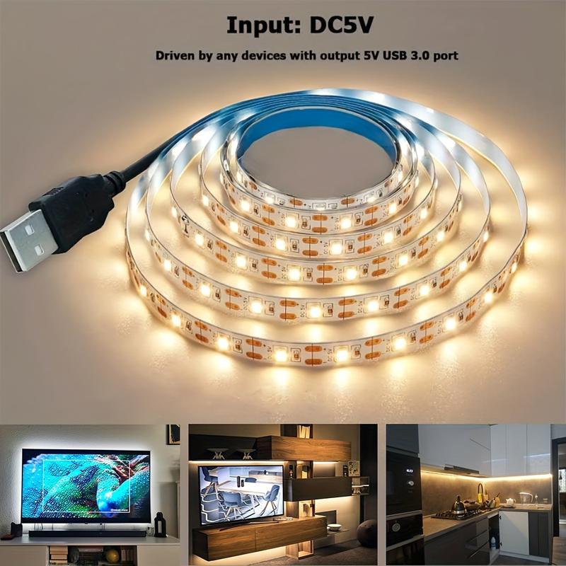 ไฟแถบ LED, SMD2835, DC 5V USB, สีขาวอบอุ่น, ความยาว 1-5M, ไม่กันน้ำ ...