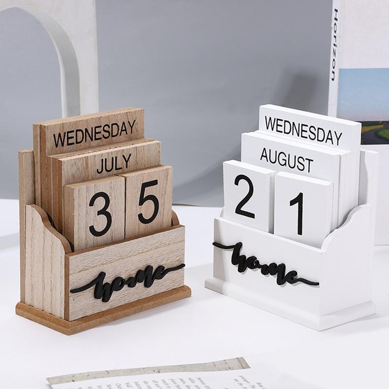 Wooden Desk Calendar Block Perpetual Calendar Home Office Tabletop ...
