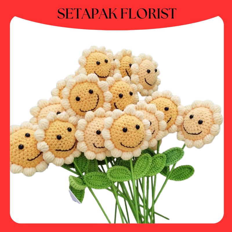 (1PC) CROCHET SULAM SMILING Flower Bunga Sulam Wool Hand Knitted ...