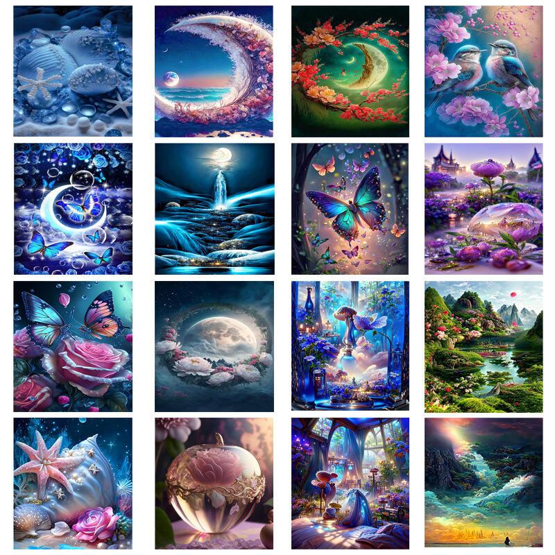 Lukisan Gaya Baharu, dengan Bunga dan Pemandangan Pantai Rama-rama yang ...