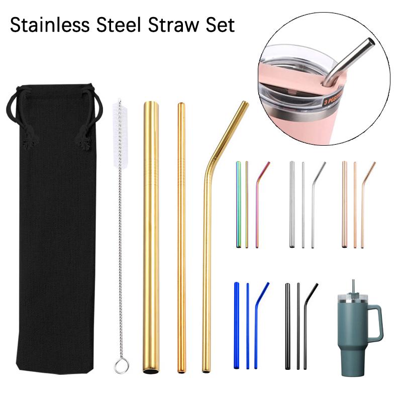 Set Straw Logam Boleh Digunakan Semula, 4PCS, Dengan Berus Pembersih ...