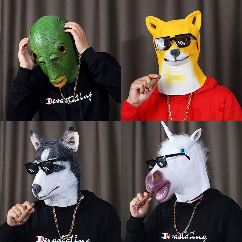 Topeng Ikan Hijau dan Topeng Anjing, Lateks Haiwan, Tudung Shar ...