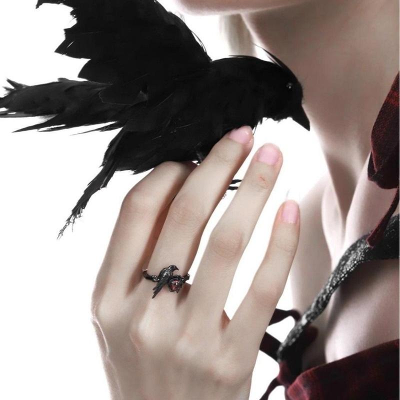 Fashion Love and Deepspace Black Raven Ring Red Zircon Sylus Crow ...
