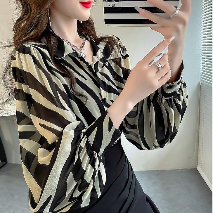 Kemeja Bercetak, Bahan Sifon, Untuk Wanita, Lutsinar, Lengan - TikTok ...