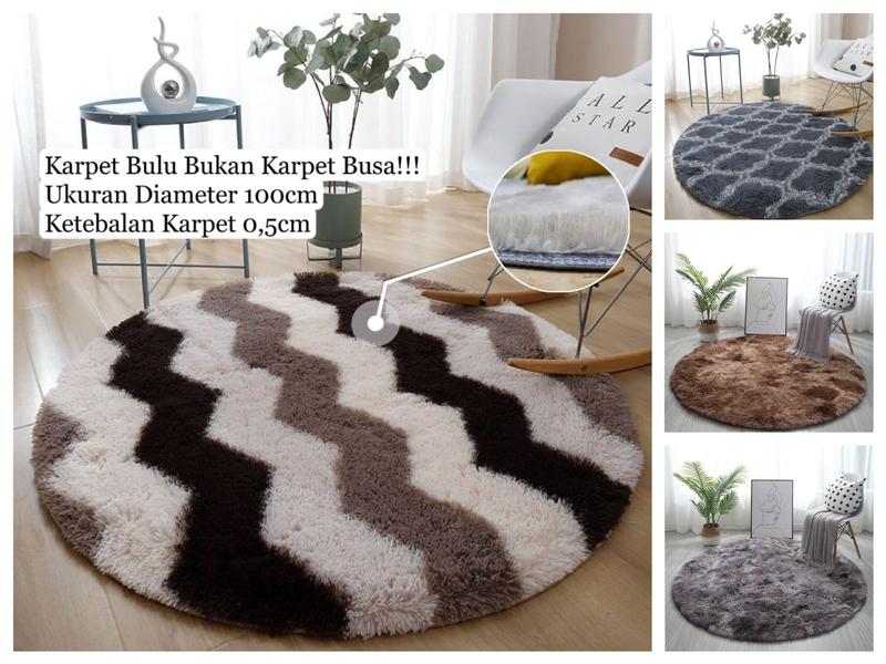 Karpet Bulat Ombre & Motif Warna Diamater 100cm/Karpet Bulu Lantai ...