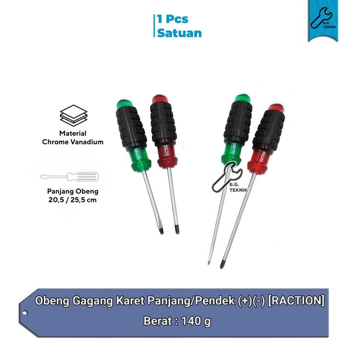 Promo Obeng Gagang Karet Panjang/Pendek (+)(-) [RACTION] - Minus Pendek ...