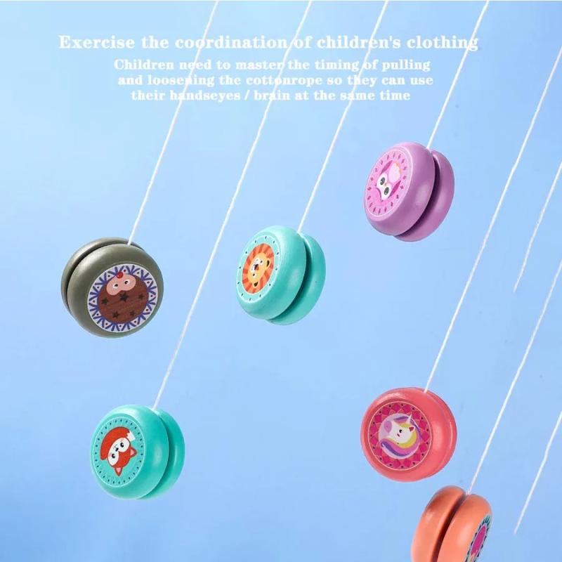 Cute Animal Print Wooden Yoyo Toys Kids Creative Cartoon Unicorn ...