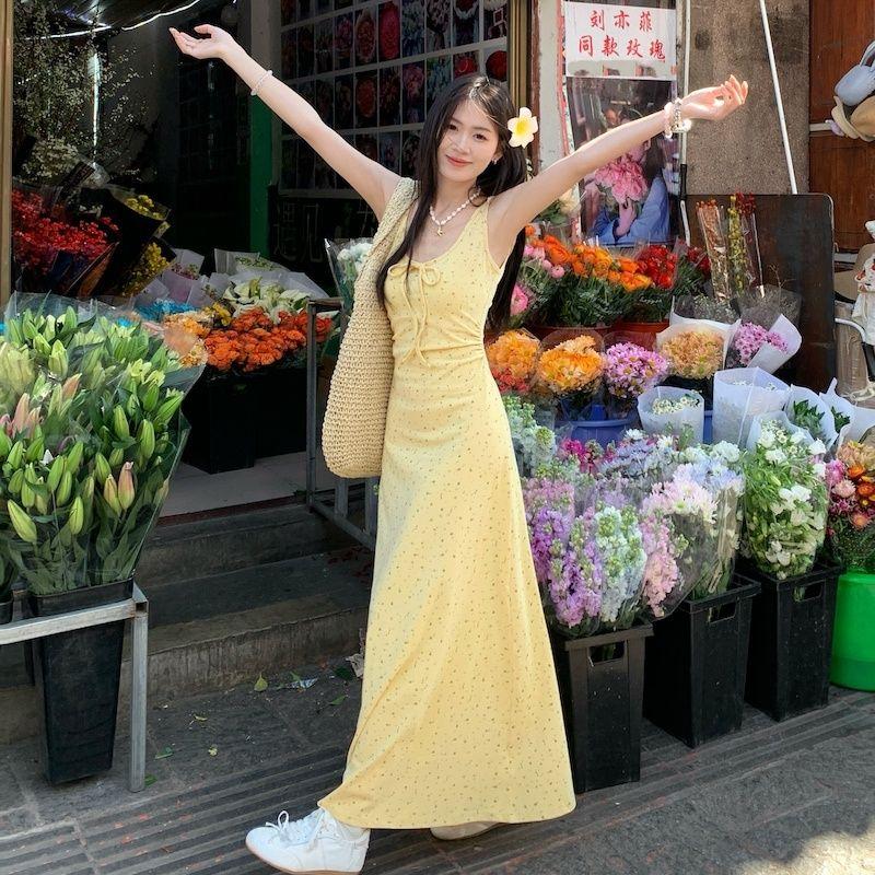 Gaun Tali Ikatan Simpul Bunga Perancis, untuk Wanita, Tanpa Lengan ...