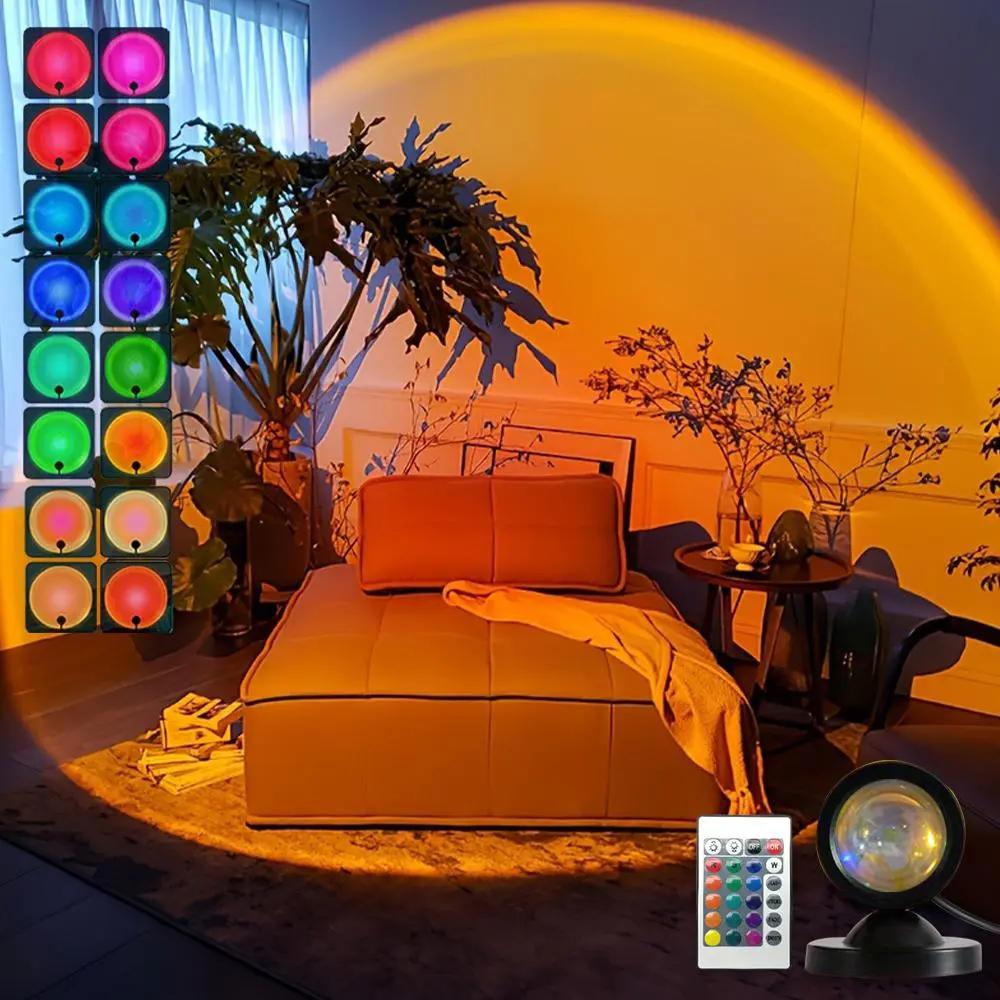 16 Color Remote Control Sunset LED Spotlight, 1 Piece Mini Creative ...