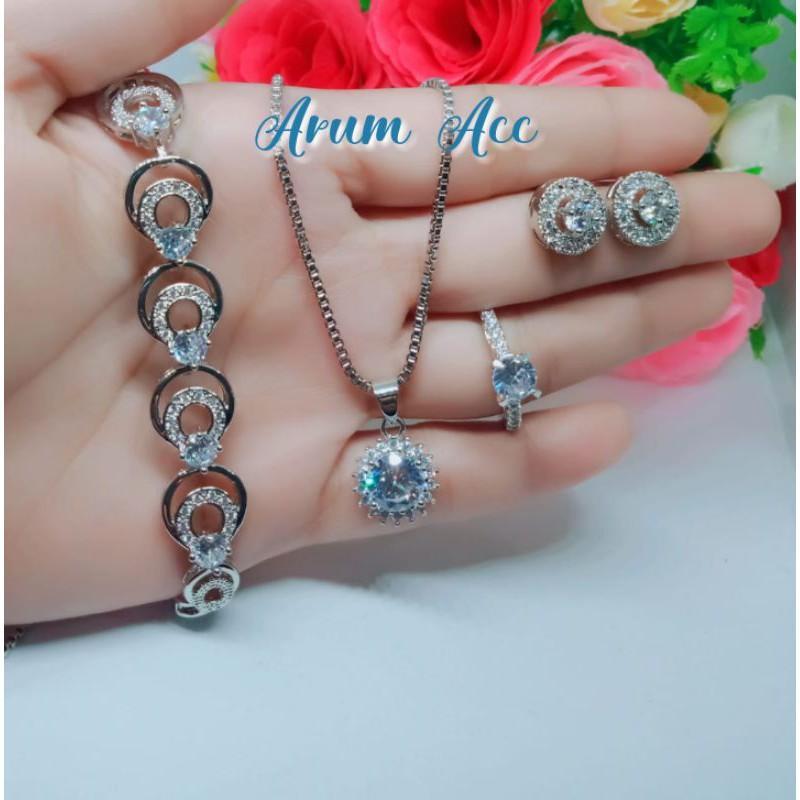 Set Perhiasan Silver Wanita Permata Biru Terbaru Mewah paket - Shop ...