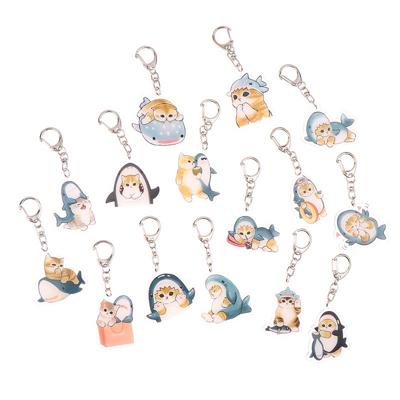 Cute Cartoon Transparent Double-Sided Shark Cat Keychain For - TikTok ...