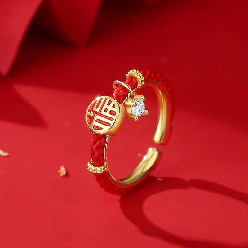 Cincin Tali Merah Gaya Cina Baru Reka Bentuk Cantik Watak Fu Cincin ...
