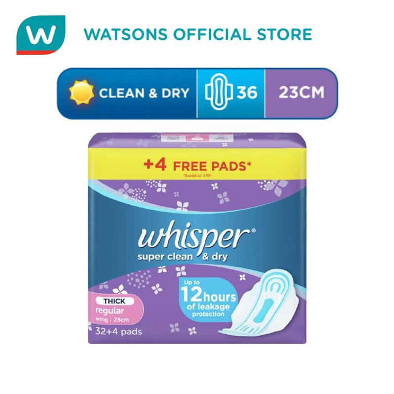 WHISPER Super Clean & Dry Day Regular Wing 32 + 4 free pads - TikTok ...