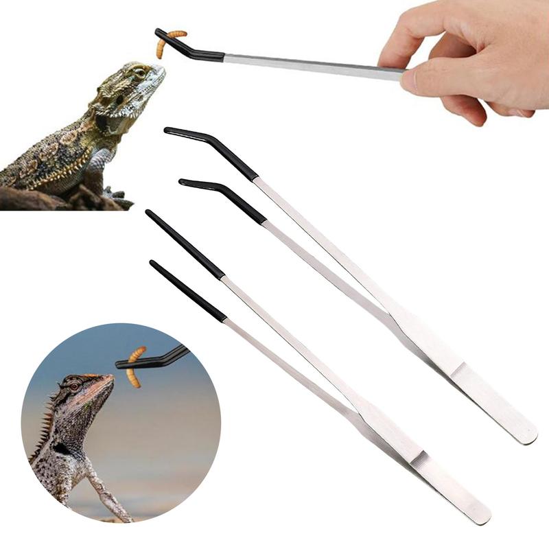 2 Pcs Stainless Steel Reptile Feeding Tongs with Rubber Tip Long ...