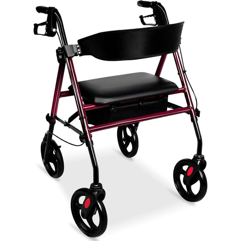 Rollator Walker with Sponge Padded Seat, Steel Rolling Walker with 8 ...