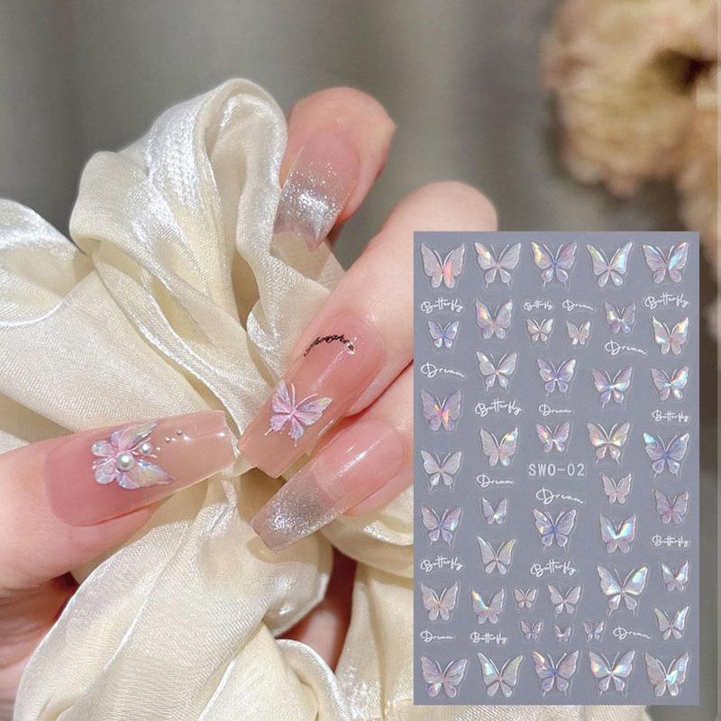 1sheet Shining Butterfly Nail Stickers 5D Nail Art Design Y2K - TikTok Shop Singapore