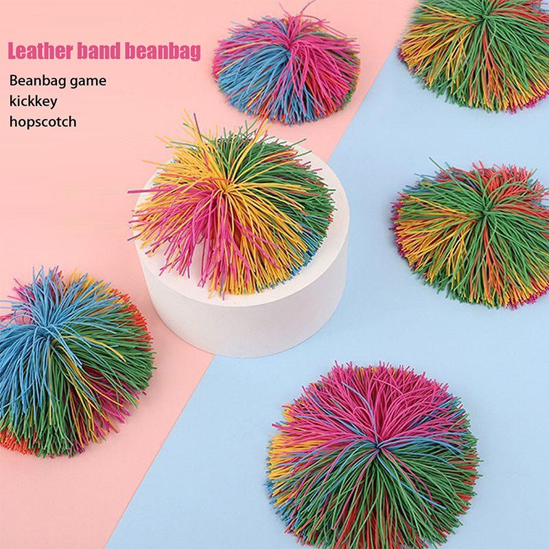 [zfe]Colorful Bouncy Stress Balls Rainbow Fidget Sensory Ball Stringy ...