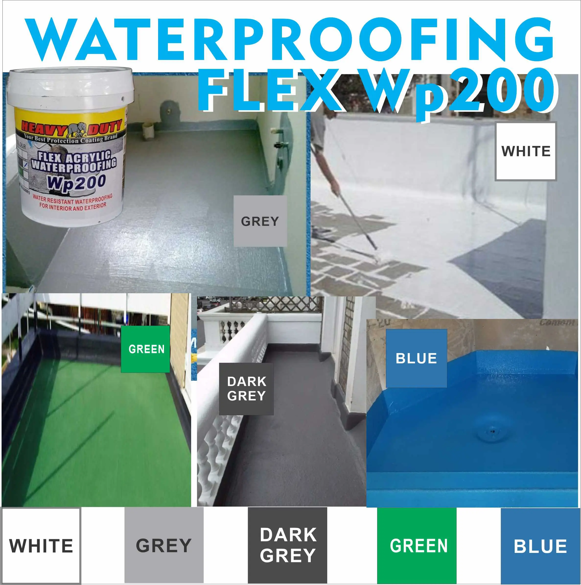 HEAVY DUTY 1KG WP200 Acrylic Waterproofing Paint Coating Colour Cat ...