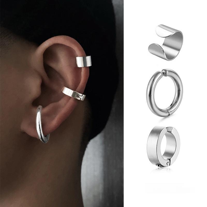 [COD]3PCS Korean Hip Hop Unisex Earrings Retro Simple Ear Clips ...