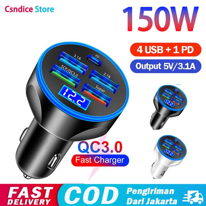 Promo Pengisi Daya Cepat Ponsel Mobil 5 Port 150W Adapter Charger Mobil ...
