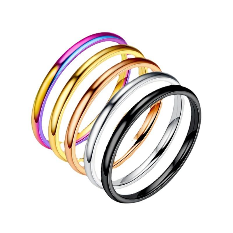 2MM Thin Titanium Steel Gold&Black&Silver-color Couple Ring Simple ...