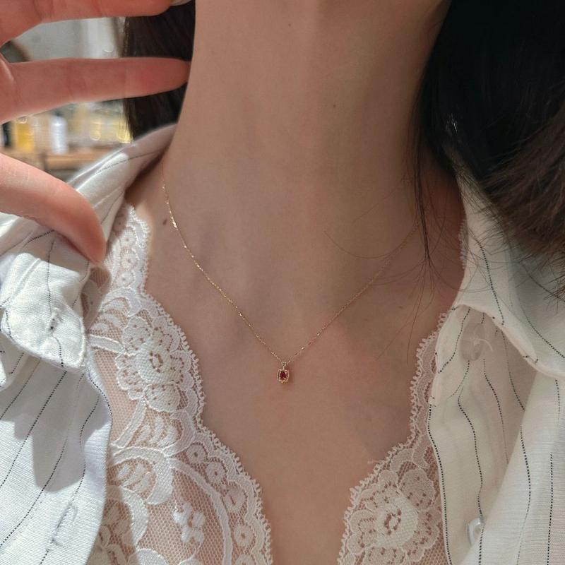 Kalung Zirkon Merah, Untuk Wanita, Keluli Titanium, Tidak Luntur ...