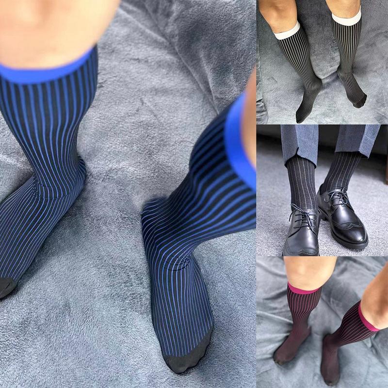 1 Pairs Mens Ribbed Dress Socks Fashion Casual Striped Breathable ...