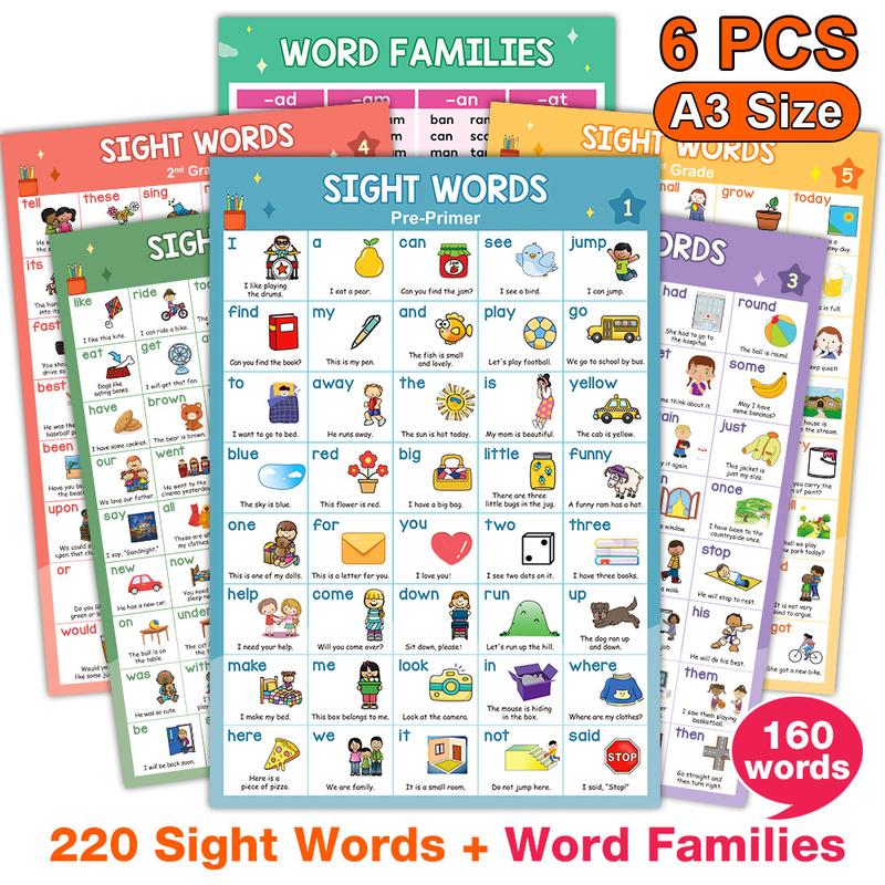 220 English Sight Words Posters - Word Families, Vocabulary for ...