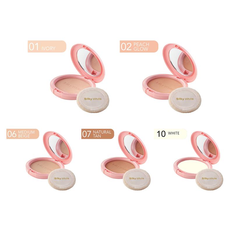 Silky White Pressed Powder SPF 15 ( 01 Ivory ), ( 02 Peach Glow ...