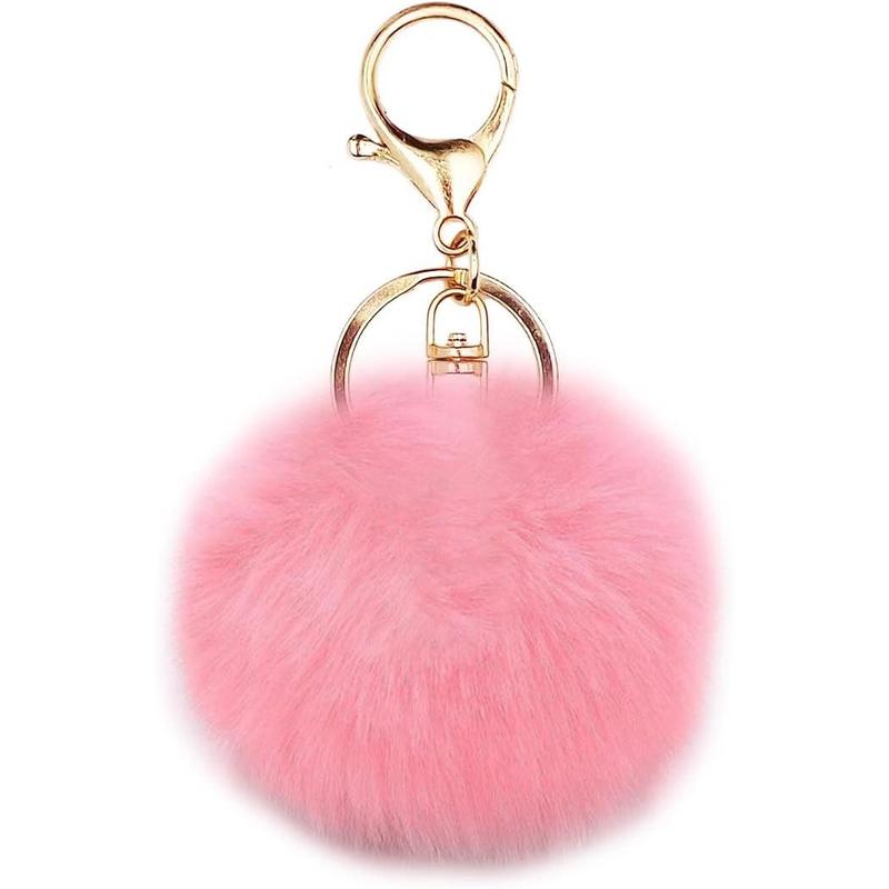 Pom pom keychain soft artificial rabbit fur plush fluffy bal - TikTok Shop