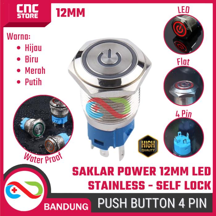 Jual Saklar Power On Off Self Lock 12mm | Push Button Switch Metal ...