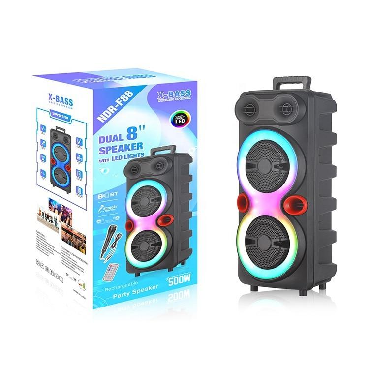 NDR F88 Dual 8 Inch Wireless Bluetooth Speaker With RGB LED Microphone ...