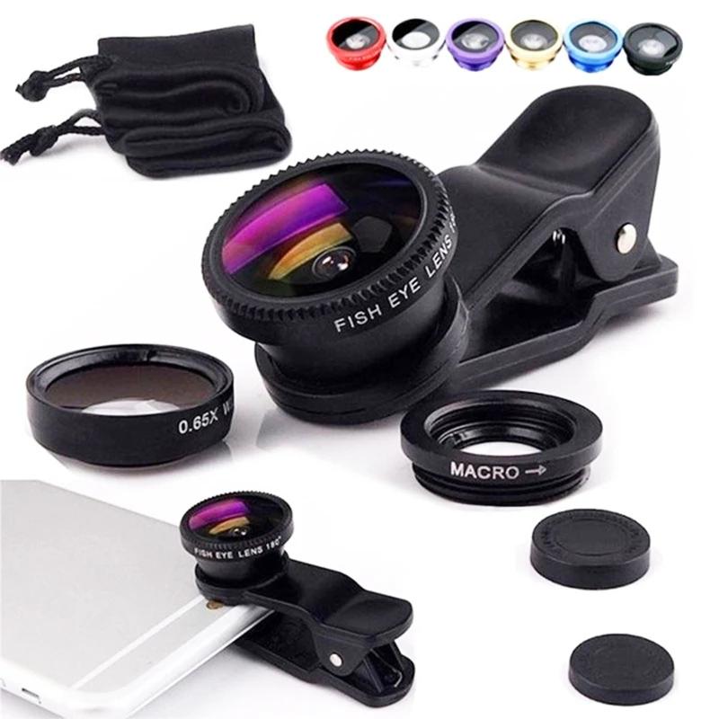 3in1 Fisheye Wide Angle Micro Camera Lens for iPhone Xiaomi Redmi ...