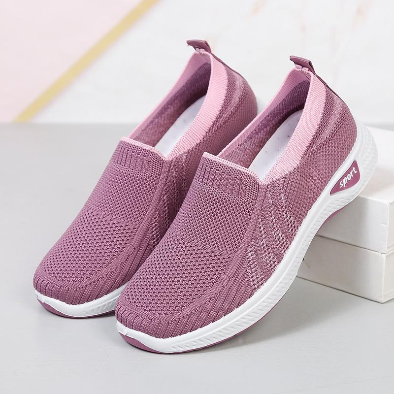 BWomen's sports shoes knitted shoes women's vulcanized shoes solid ...