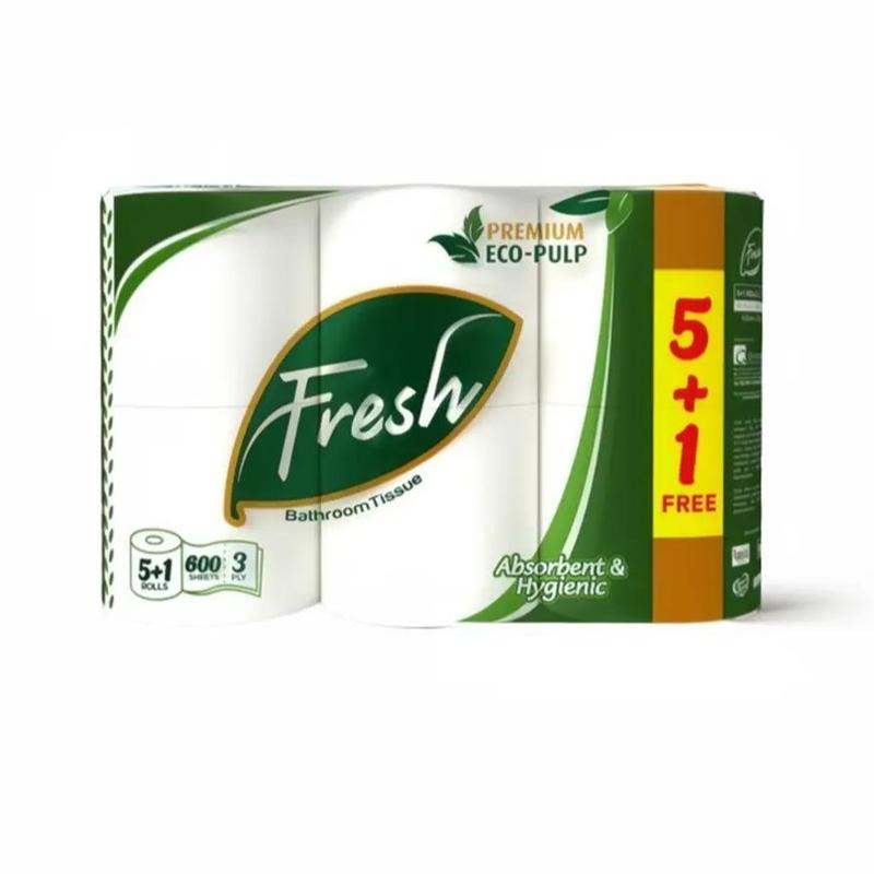 Fresh Premium Eco-Pulp Bathroom Tissue 3PLY 5 + 1 Toilet Disposable ...