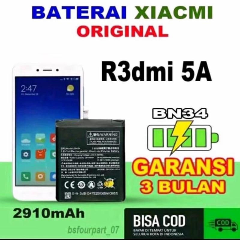 BATTREY BATRE COMPATIBLE XIAOMI BN34 REDMI 5A ORIGINAL - Shop | Tokopedia
