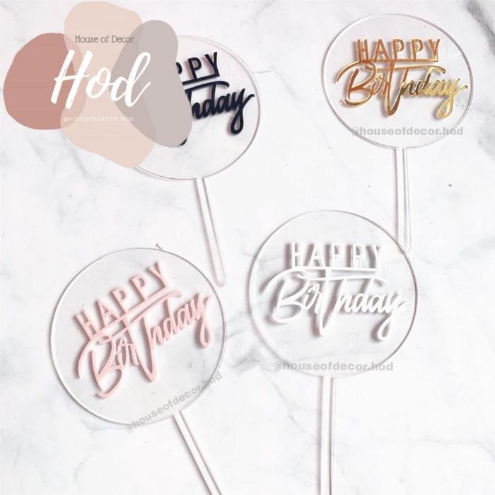 Jual Topper Kue Hiasan Cake Akrilik Happy Birthday Bulat HBD ...