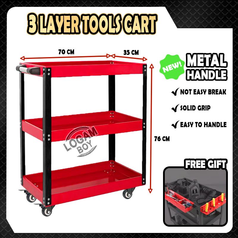 Metal Trolley Three Layer 3 Layer Steel Tool Cart Barang Garaj - TikTok ...