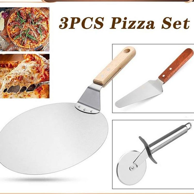 3Pcs Stainless Steel Pizza Tool Set With 10" Pizza Shovel Wheel ...