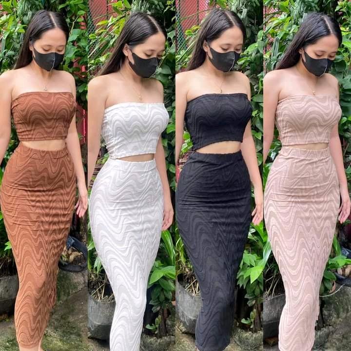 Belle Wavey Embossed Tube Coords - Cotton Outfit with Trendy - TikTok ...