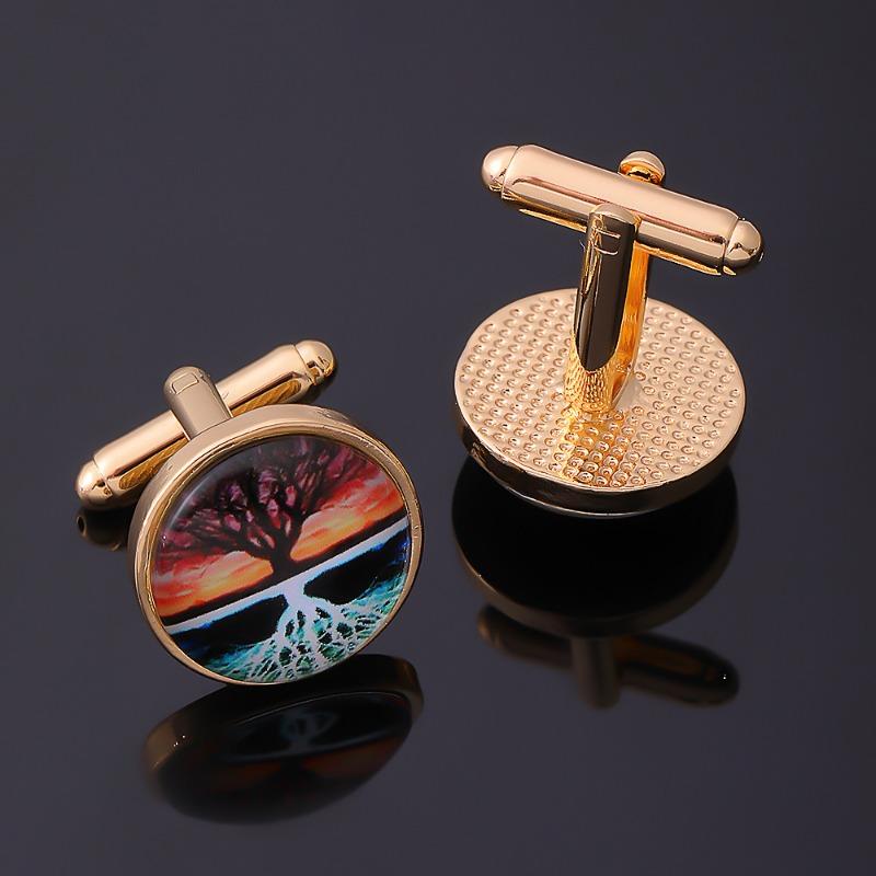 1Pair Round Vintage Classic Cufflink Tree Pattern Simple Cufflinks ...