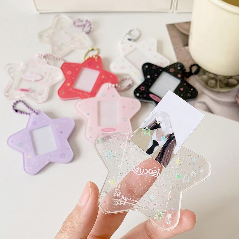 Mini 1-Inch Glitter Star Card Holder With Keychain Acrylic Photocard ...