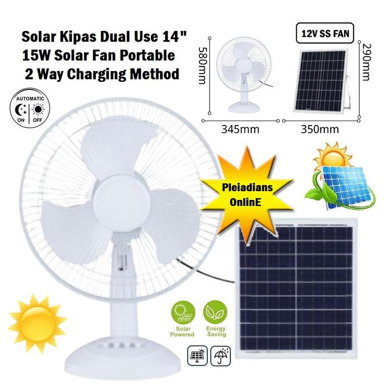 HOMIEE Fan With Panel Solar Powered Kipas Dual Use 12" 15W Solar ...