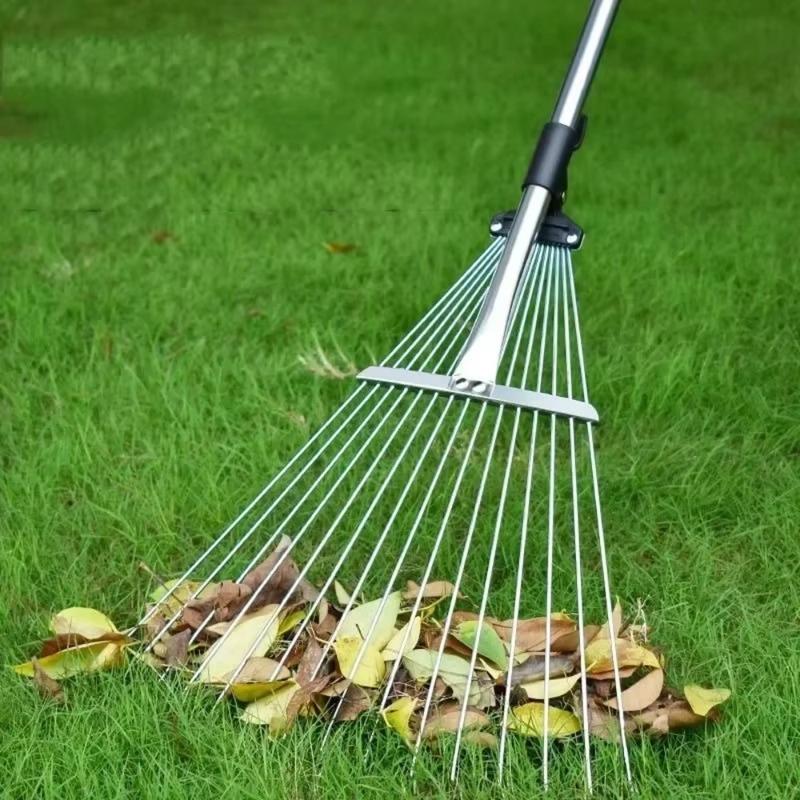 Durable Stainless Steel Garden Rake Retractable Adjustable Leaf ...