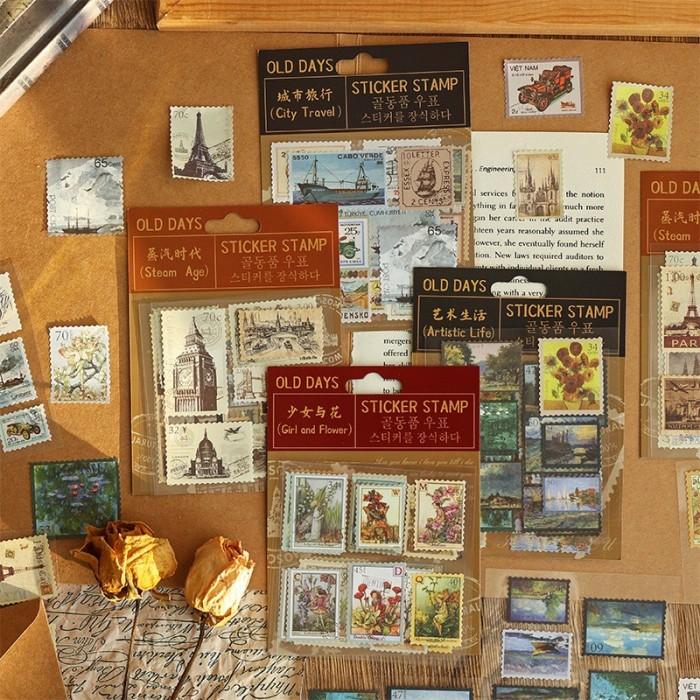 4 Lembar Sticker Sheet Perangko Stamp Vintage Scrapbook Deco Retro 81 ...