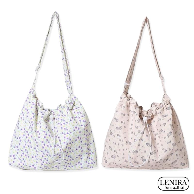 Lenira (B2066)) กระเป๋าสะพายข้างผ้าไนล่อนลายดอกไม้-ปากกระเป๋ารูดเป็นทรง ...