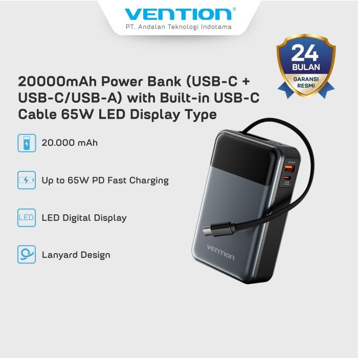 Promo Vention Power Bank 20000mAh 65W QC PD PPS LED Display For Laptop ...